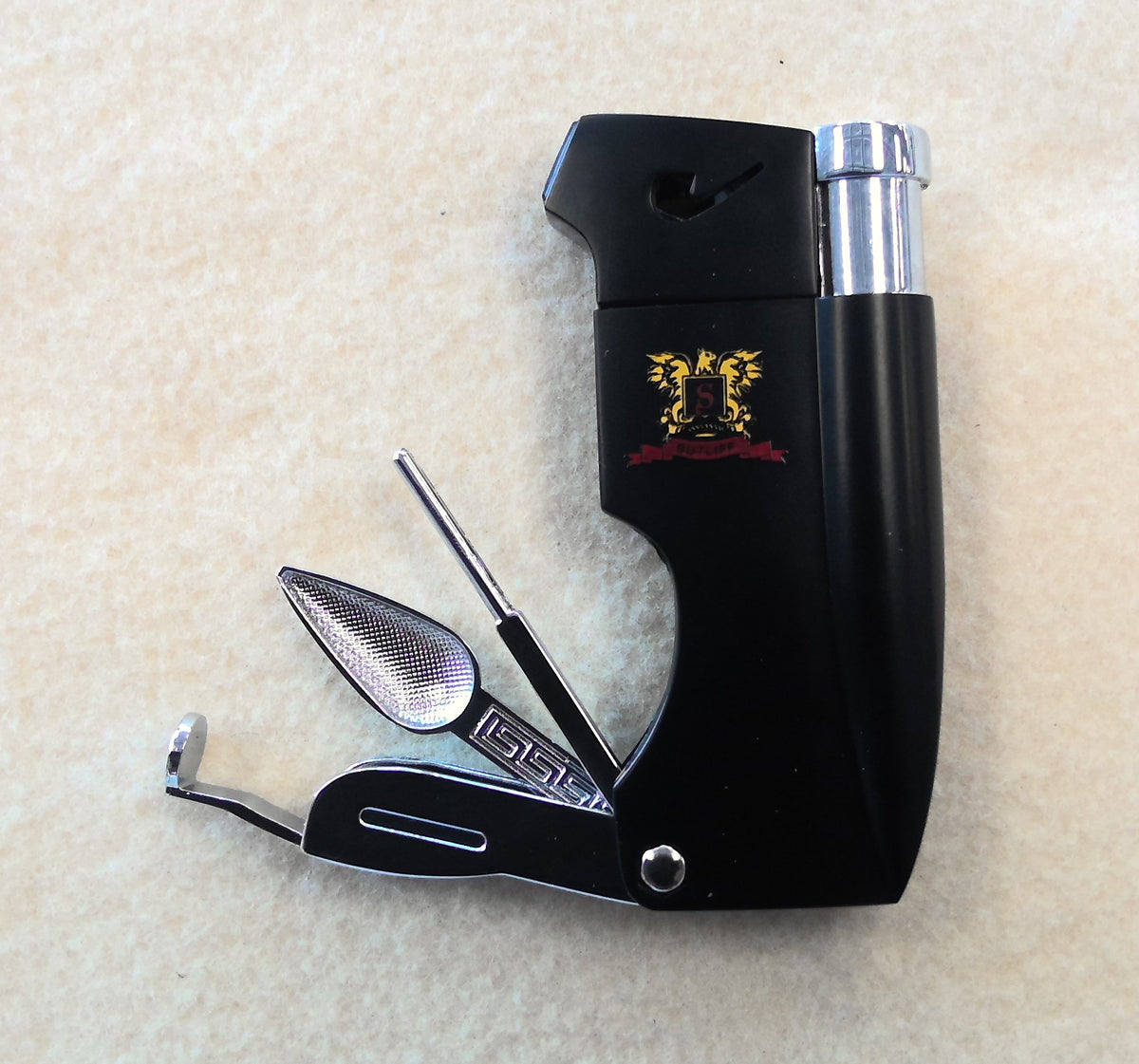 Sutliff Soft Flame Black Pipe Lighter With Tools – The Happy Piper